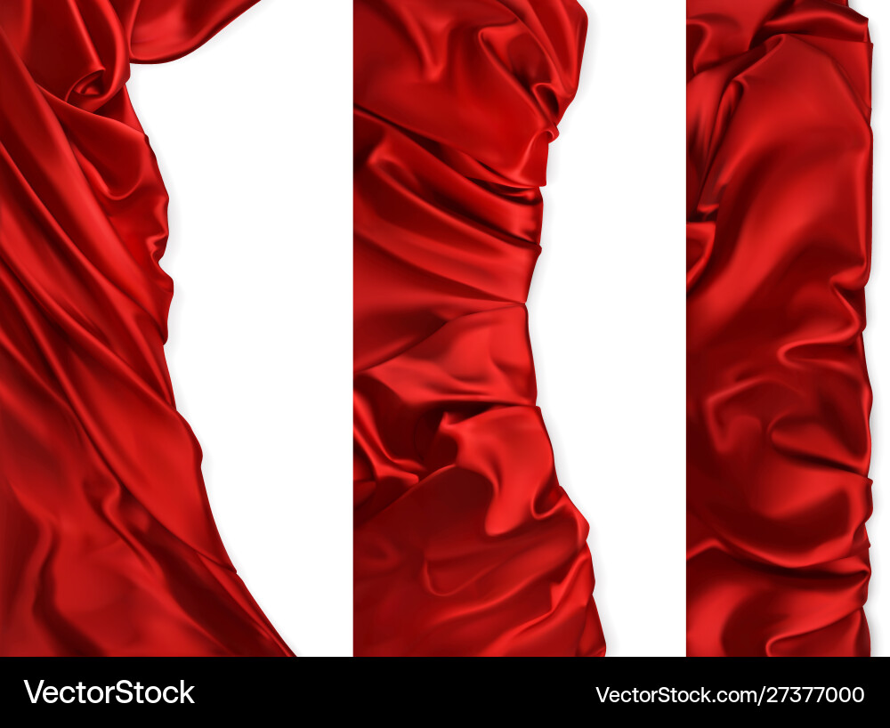 Drapery fabrics red cloths 3d realistic set Vector Image