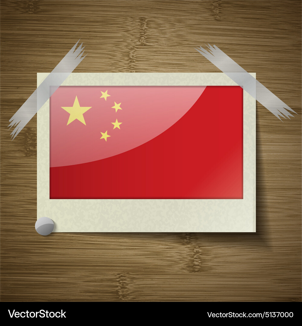 Flags china at frame on wooden texture Royalty Free Vector