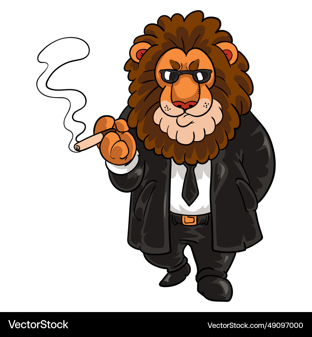 Lion in a suit smoking cigar Royalty Free Vector Image