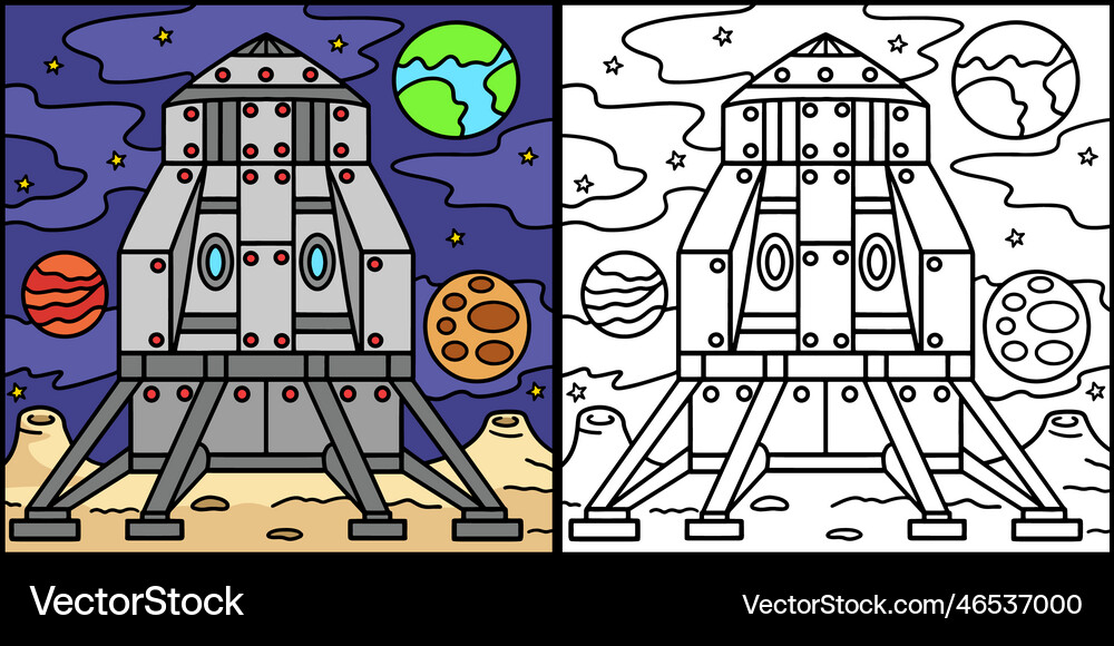 Lunar lander on the moon coloring Royalty Free Vector Image