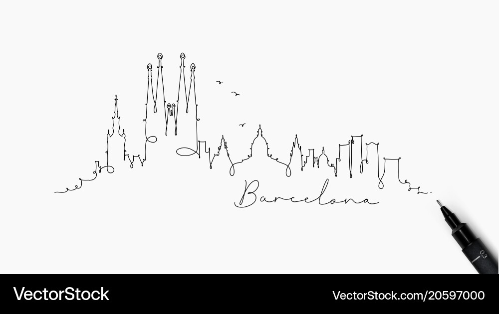 Pen line silhouette barcelona Royalty Free Vector Image