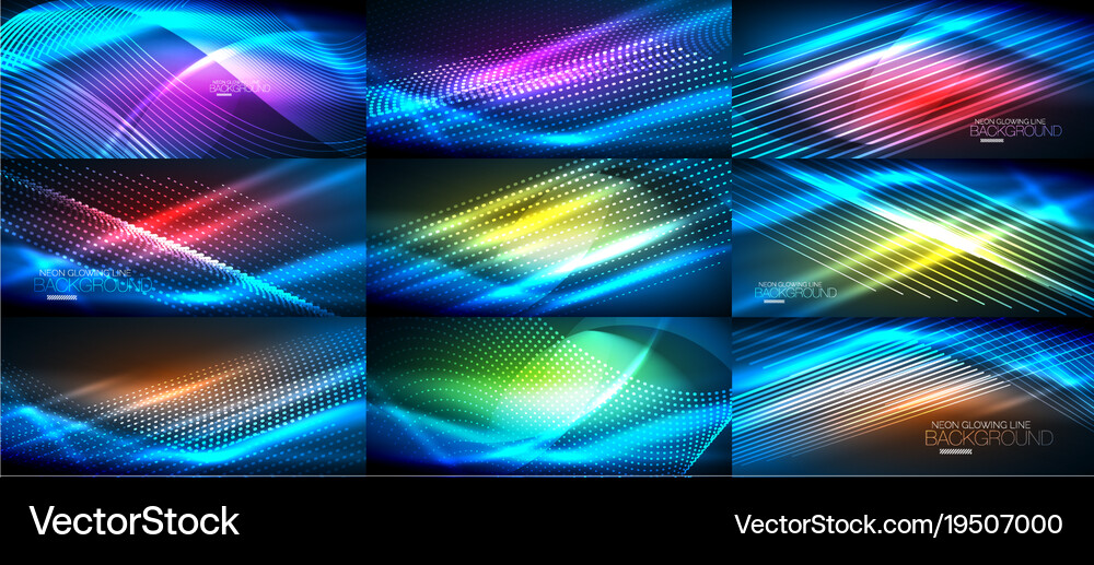 Set of blue neon smooth wave digital abstract Vector Image