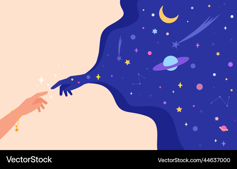 Two cosmos hand imagine universe and creation Vector Image