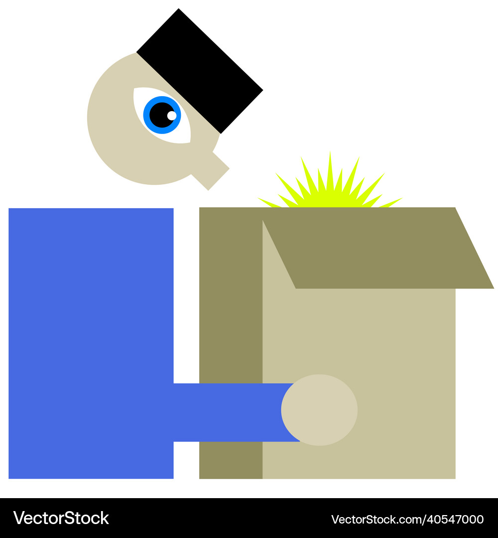 Unboxing man opening big box Royalty Free Vector Image