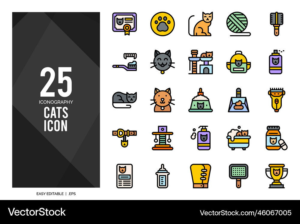 25 cats lineal color icon pack Royalty Free Vector Image