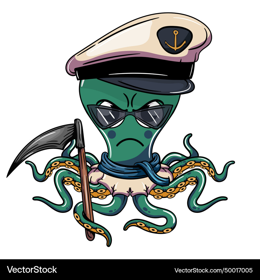 Cartoon character evil marine captain octopus Vector Image