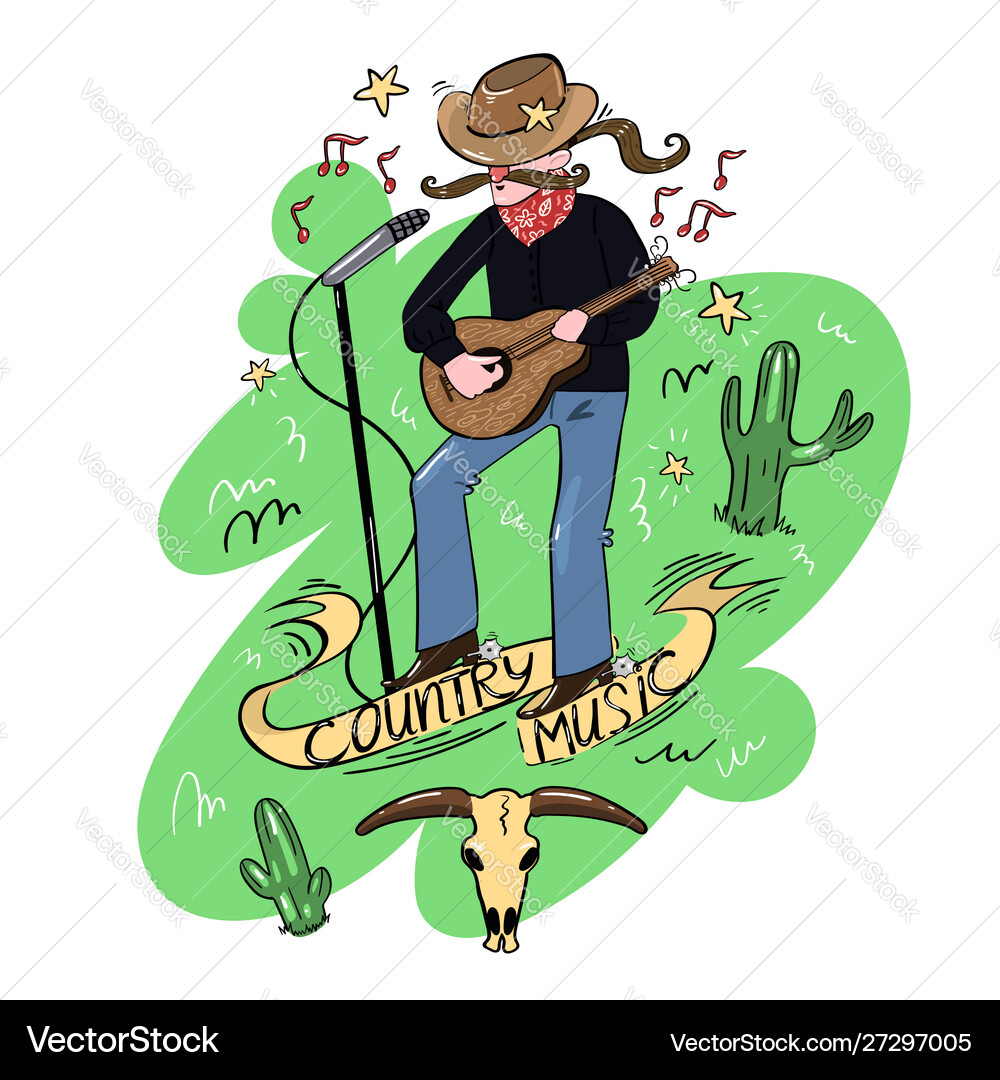 Doodle style country singer with microphone Vector Image