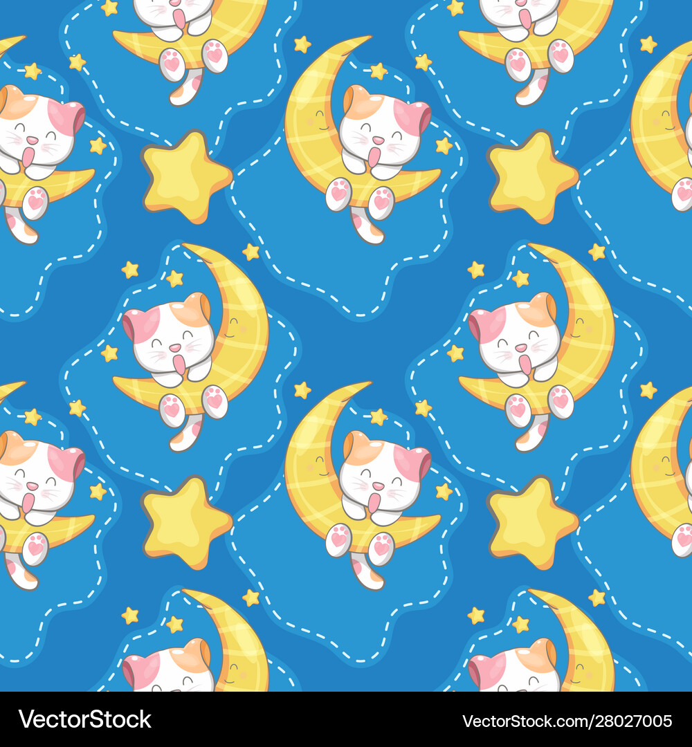 Hand drawn cute cat with pattern set Royalty Free Vector