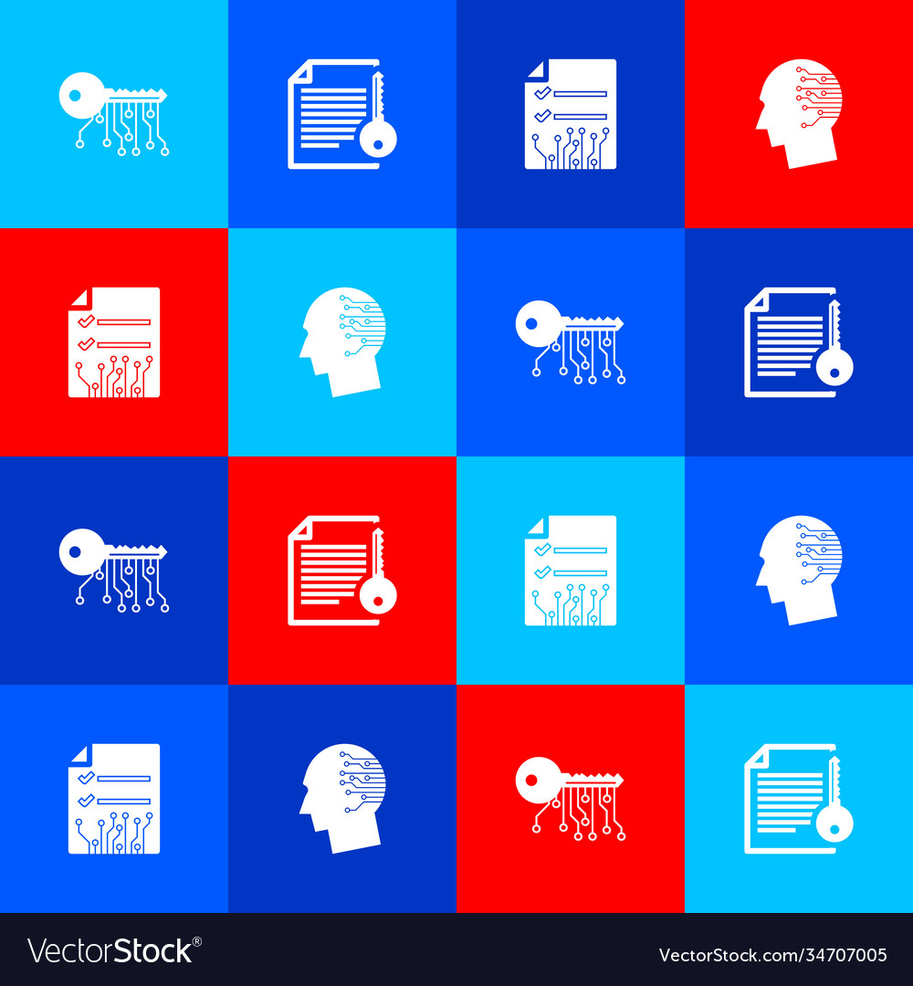 Set Cryptocurrency Key Smart Contract And Brain Vector Image