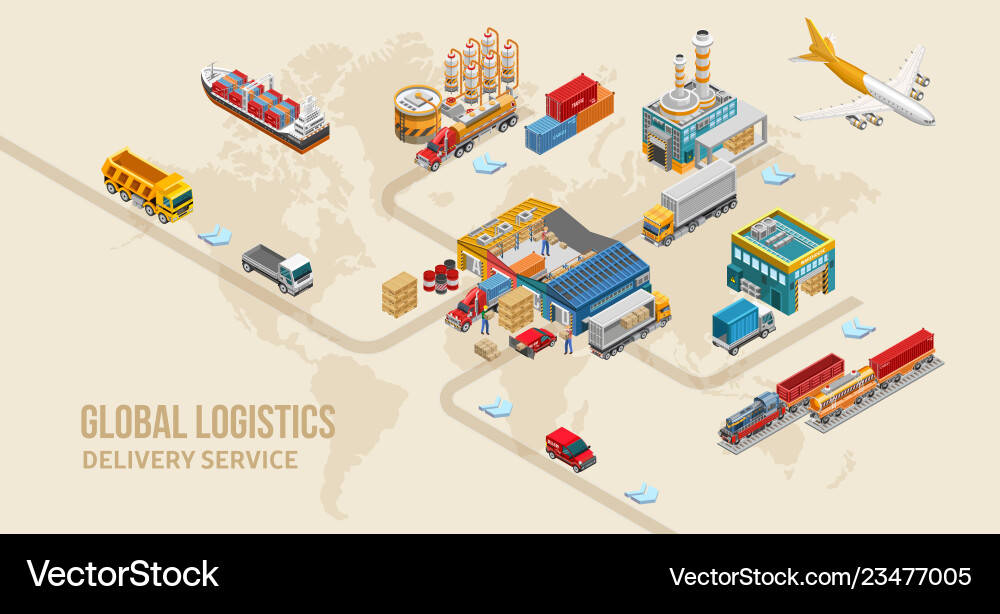 Structure of land delivery service on world map Vector Image