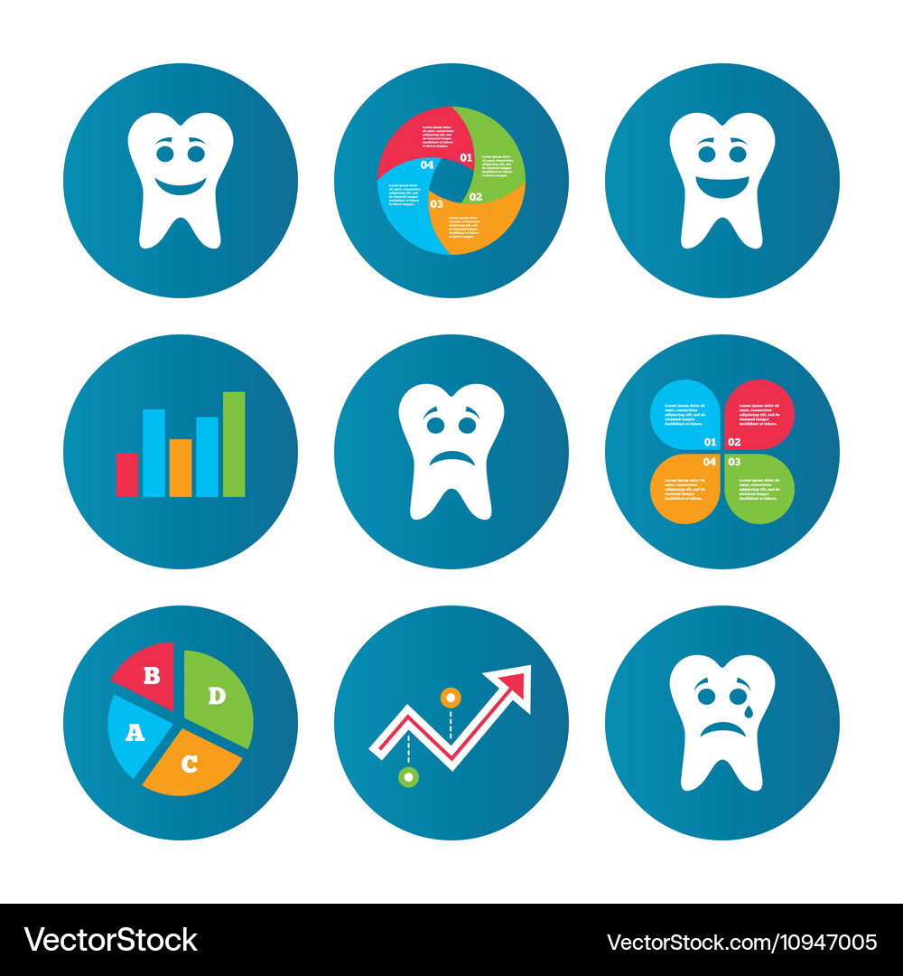 Tooth happy sad and crying face icons Royalty Free Vector