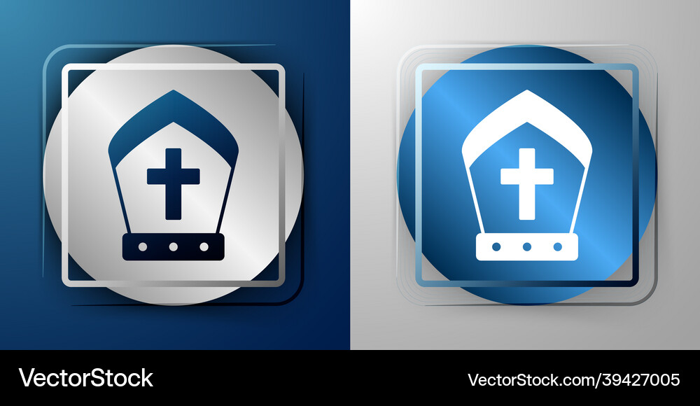 White pope hat icon isolated on blue and grey Vector Image