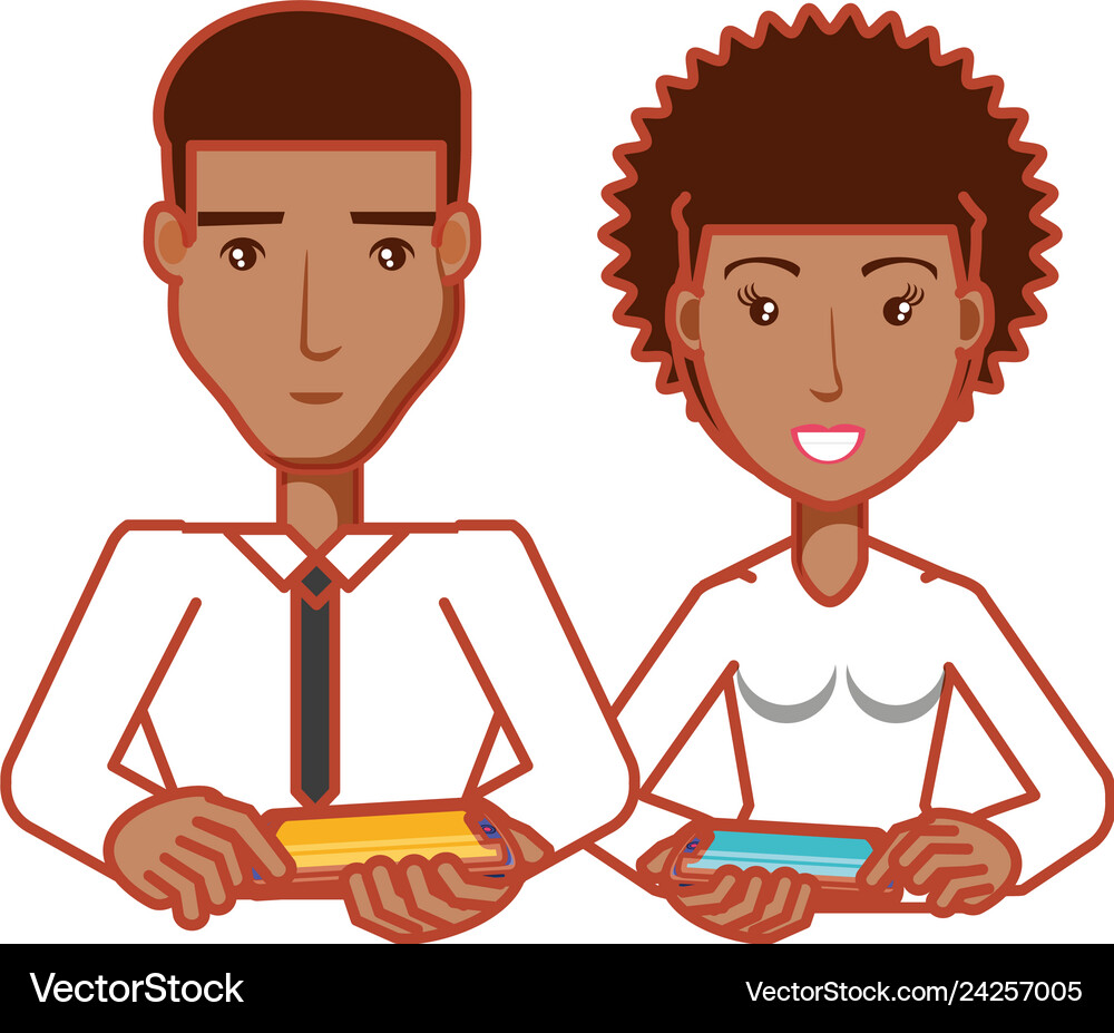 Young couple with smartphones devices Royalty Free Vector