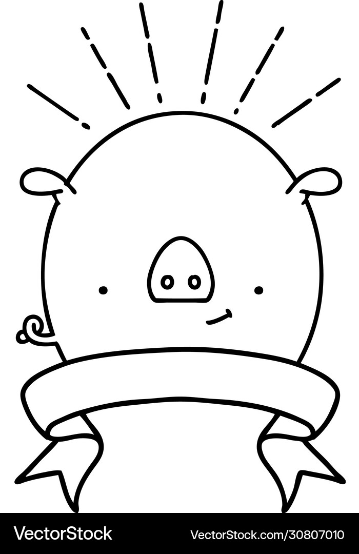 Banner with black line work tattoo style pig Vector Image