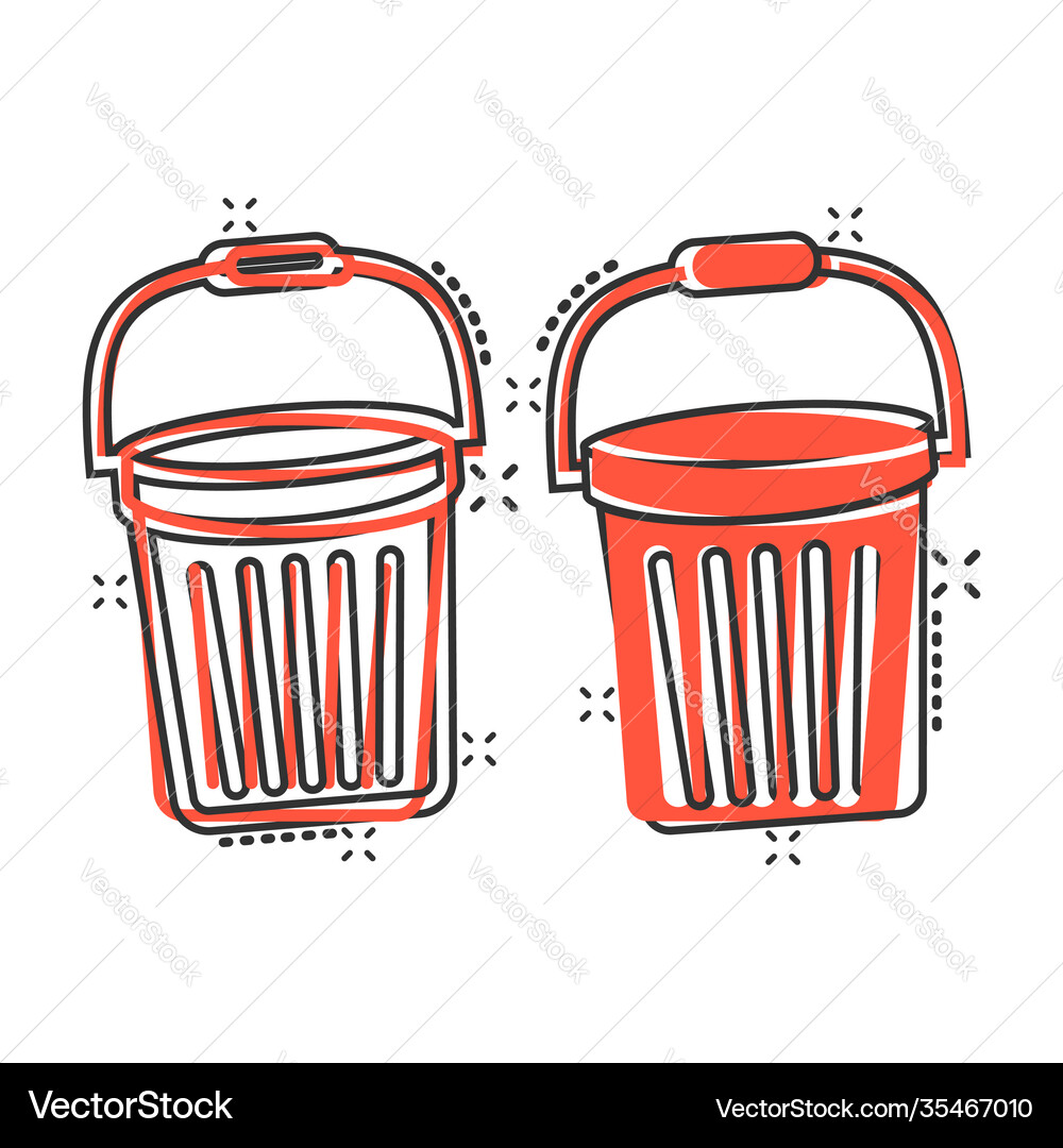 Bucket icon in comic style garbage pot cartoon Vector Image