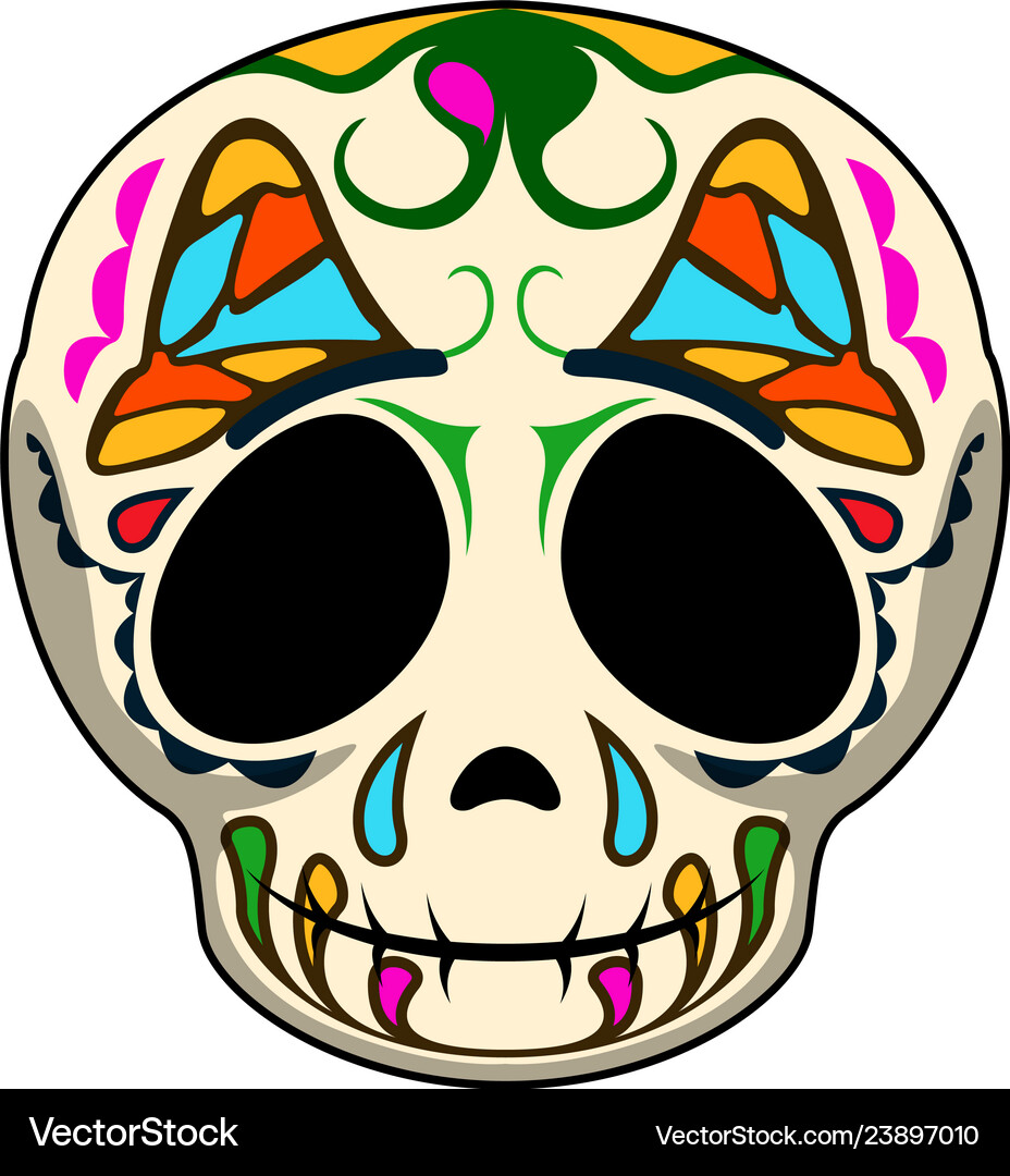 Happy colored mexican skull cartoon Royalty Free Vector