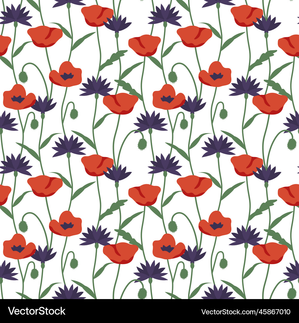 Seamless poppies and cornflowers Royalty Free Vector Image