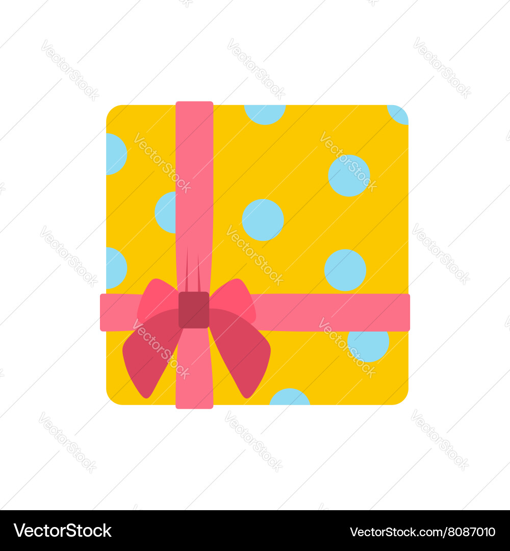 Yellow gift box with pink ribbon icon Royalty Free Vector