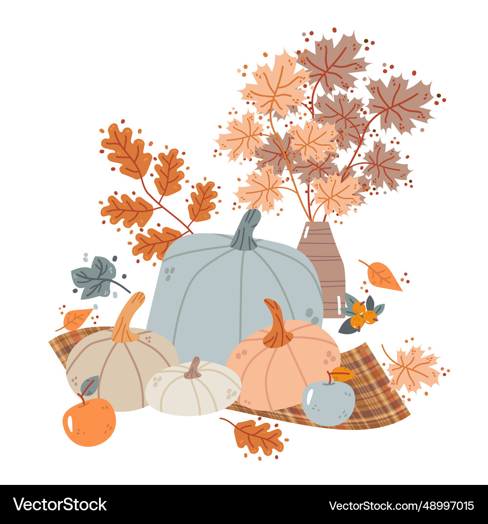 Autumn harvest different pumpkins happy Royalty Free Vector