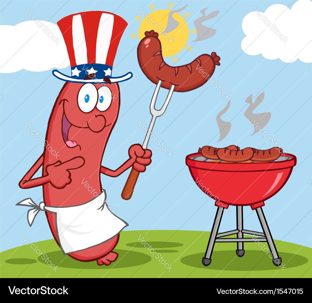 Bbq cooked sausage cartoon Royalty Free Vector Image