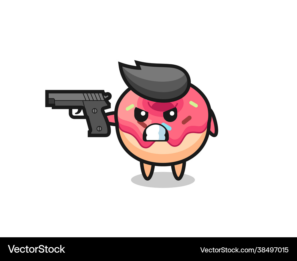 Cute doughnut character shoot with a gun Vector Image
