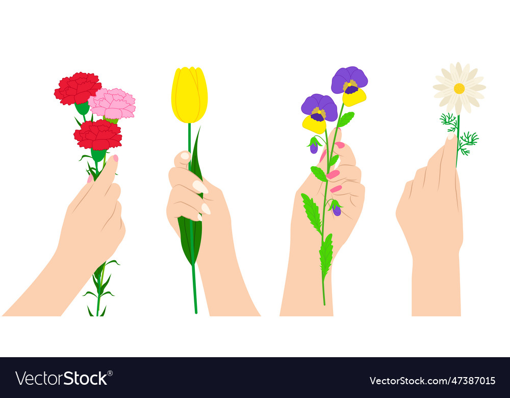 Hands with flowers Royalty Free Vector Image - VectorStock