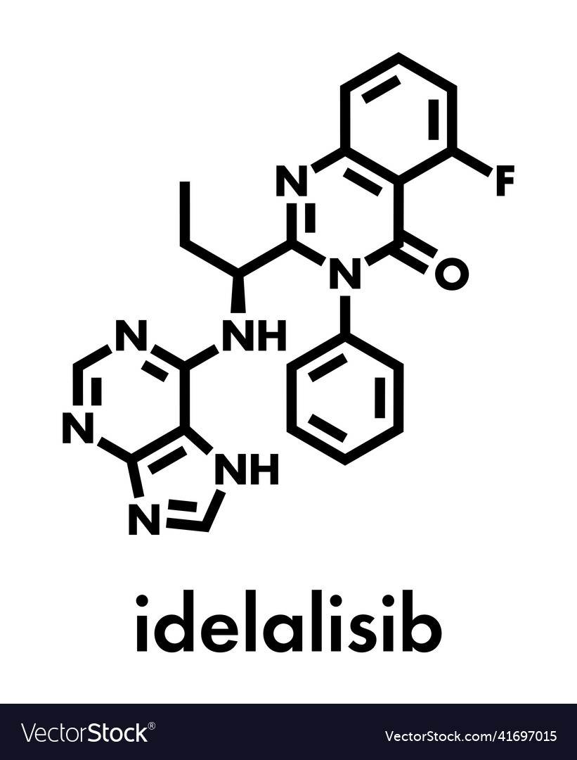 Idelalisib leukemia drug molecule inhibitor Vector Image