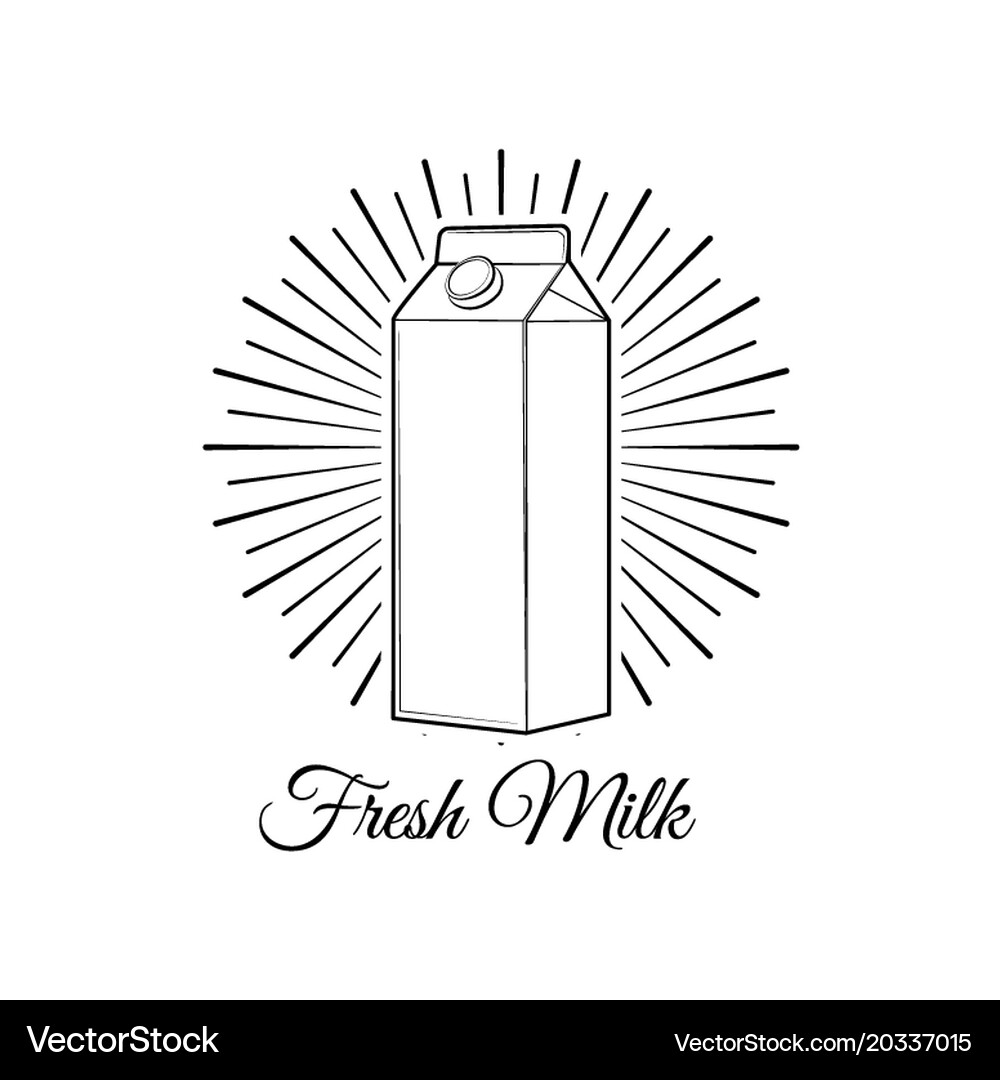 Milk box in beams bottle label Royalty Free Vector Image