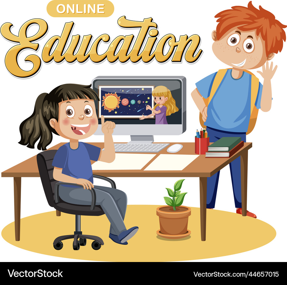 Online education with cartoon character Royalty Free Vector