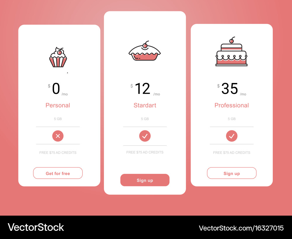 Price table template design Royalty Free Vector Image