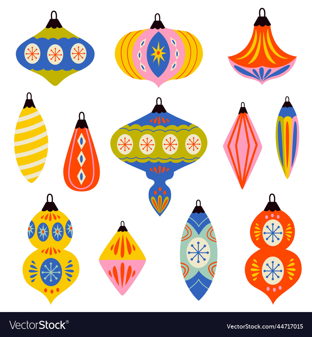 Set of isolated retro christmas tree ornaments Vector Image