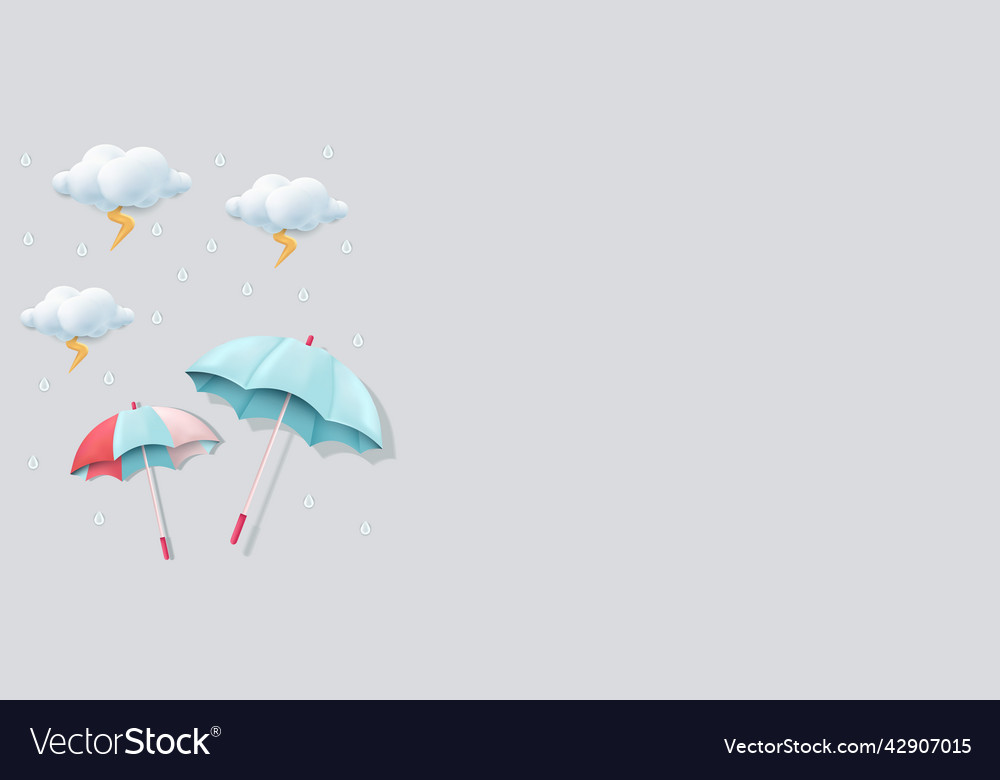 Umbrellas clouds and thunder 3d for monsoon Vector Image