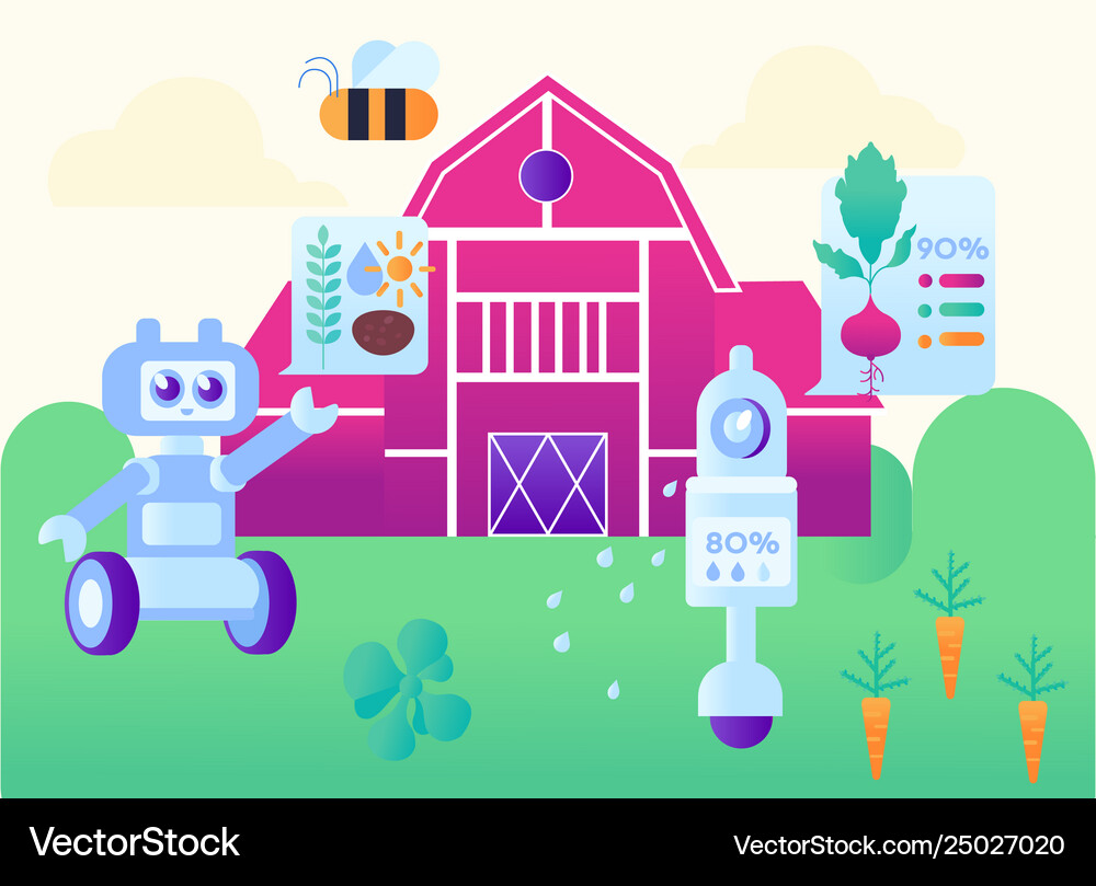 Automation modern smart farm cartoon Royalty Free Vector
