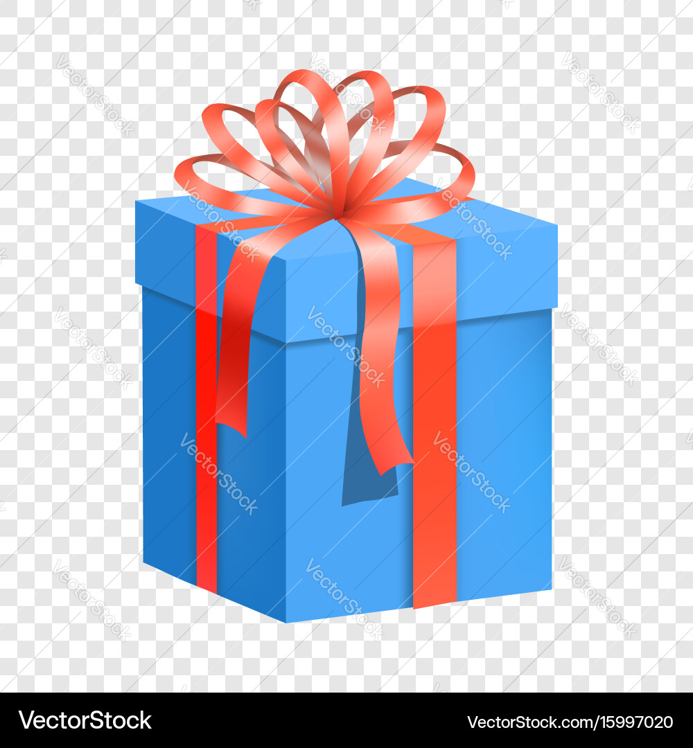 Blue gift box with red ribbon icon flat style Vector Image