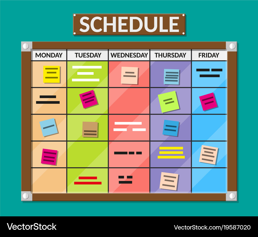 Bulletin board full tasks on sticky note cards Vector Image