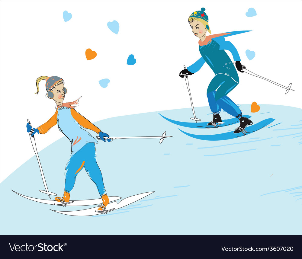 Couple skiing Royalty Free Vector Image - VectorStock