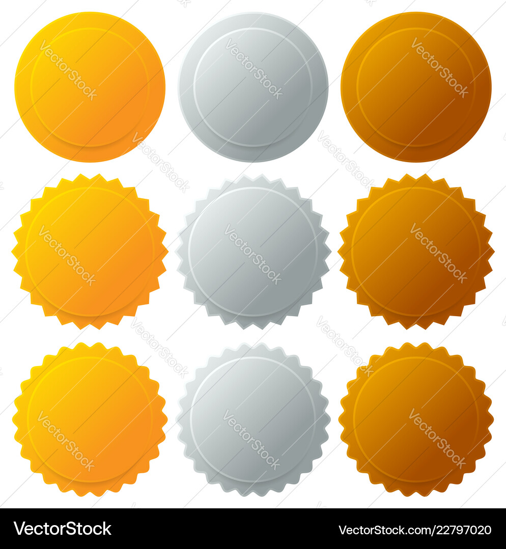 Gold silver bronze medals badges graphics Vector Image