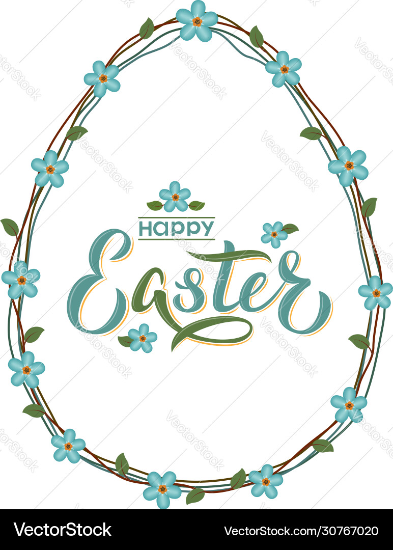 Happy easter hand lettering text with floral egg Vector Image