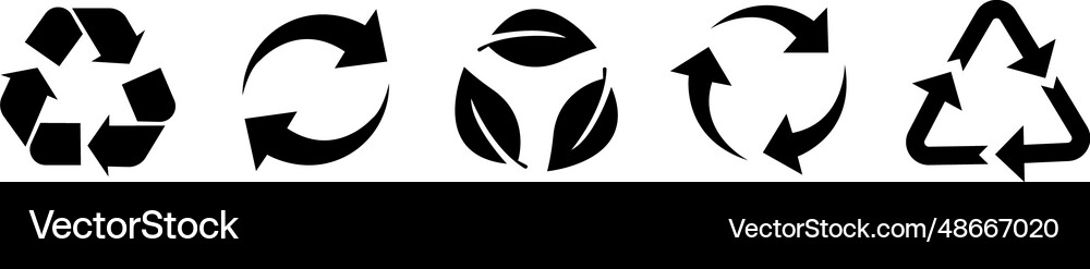 Recycle black flat icons set isolated Royalty Free Vector