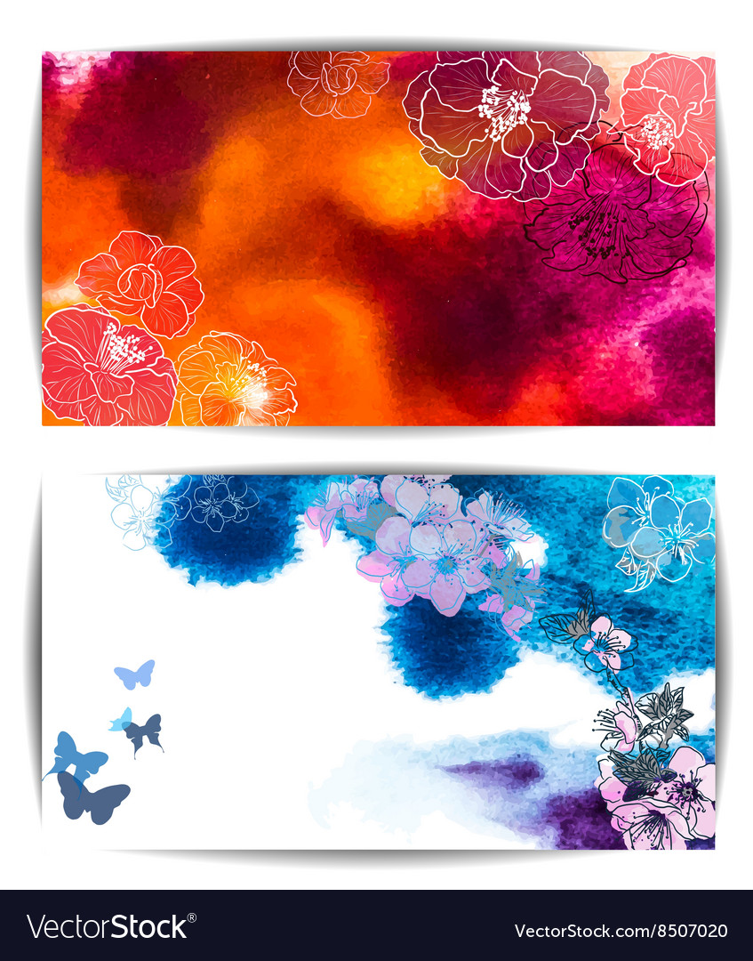 Watercolor banners with floral design Royalty Free Vector