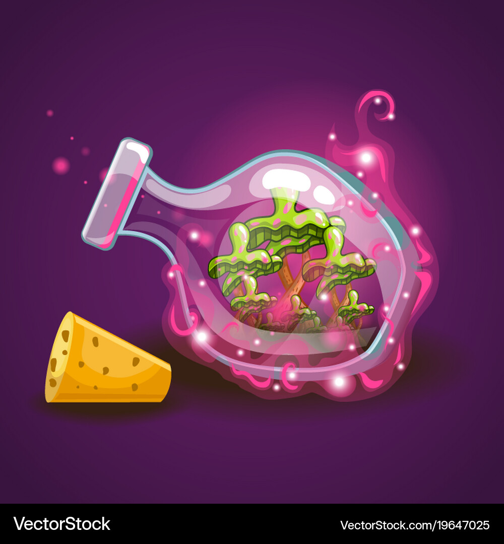 Bottle with magic smoke and mushrooms Royalty Free Vector