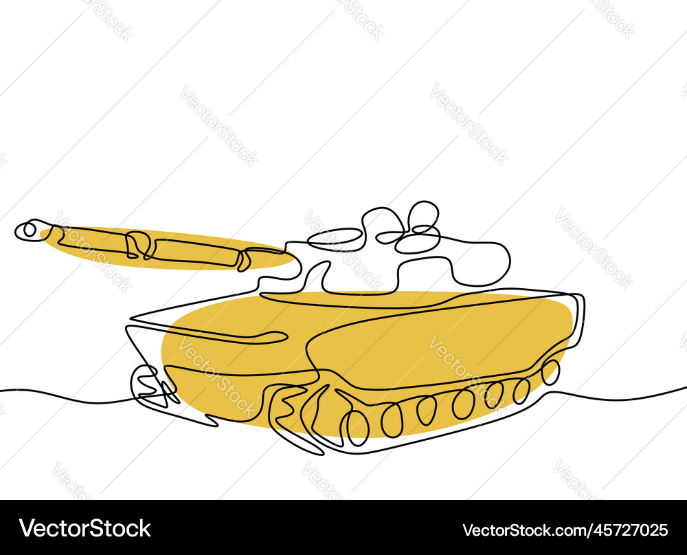 Continuous line drawing tank military concept Vector Image