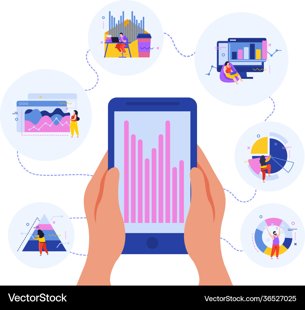 Mobile data analysis composition Royalty Free Vector Image