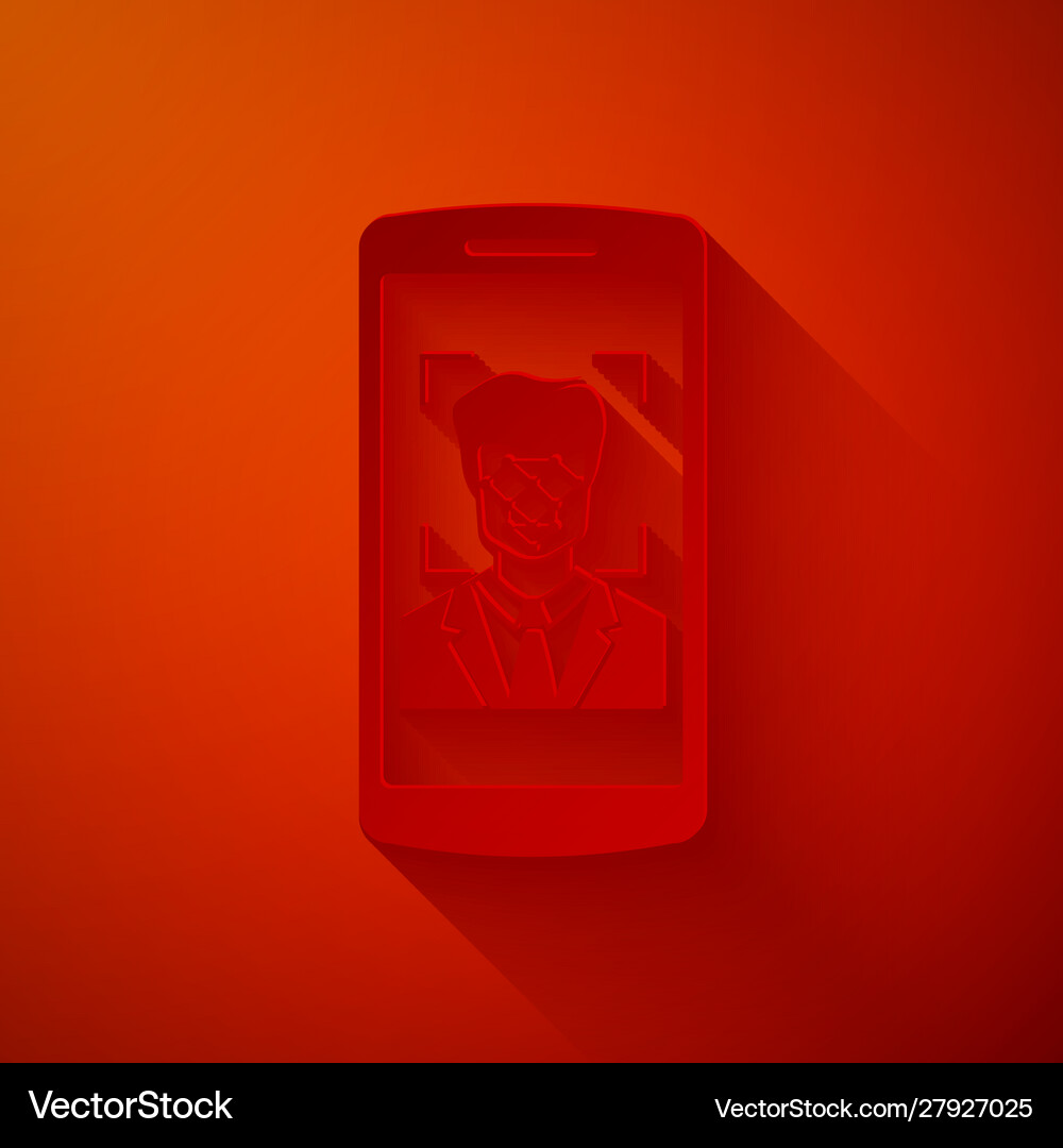 Paper cut mobile phone and face recognition icon Vector Image