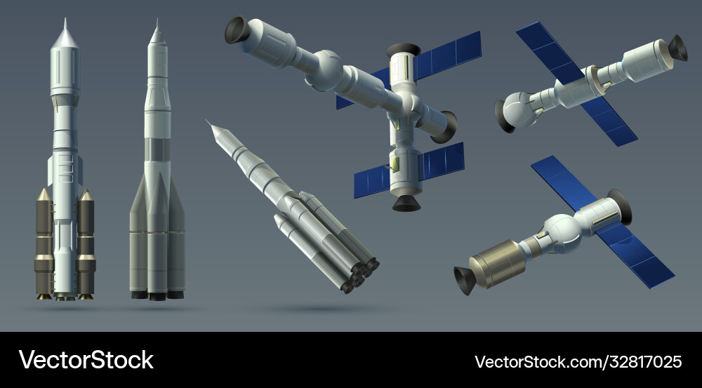 Space rockets realistic 3d spaceships and space Vector Image