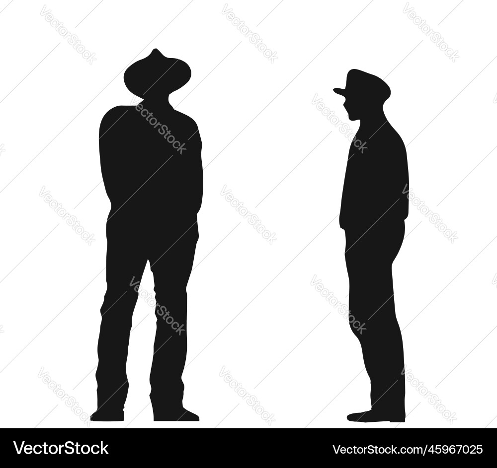 Two men wearing hats silhouette Royalty Free Vector Image