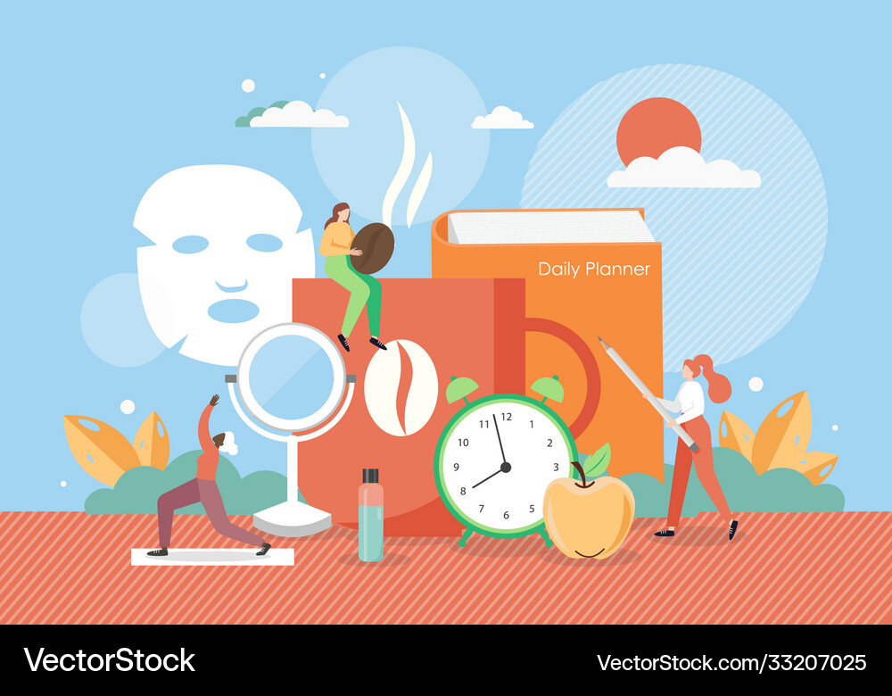 Woman daily morning routine flat Royalty Free Vector Image