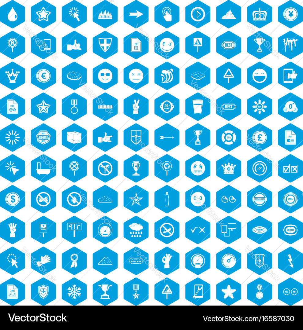 100 symbol icons set blue Royalty Free Vector Image