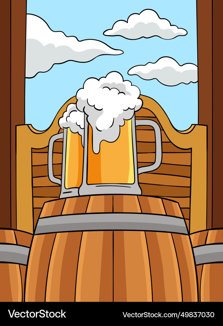 Cowboy beer barrel colored cartoon Royalty Free Vector Image