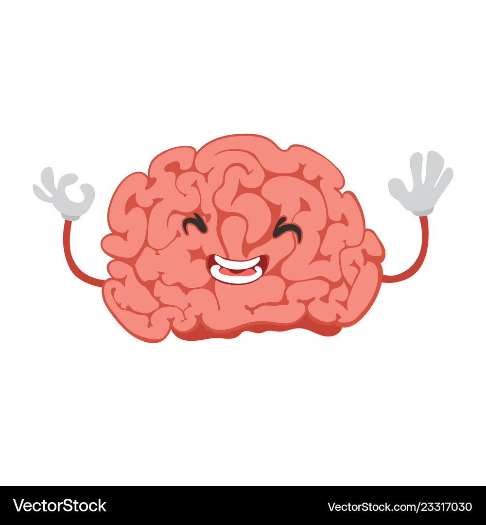 Little brain with a face and hands laughing Vector Image